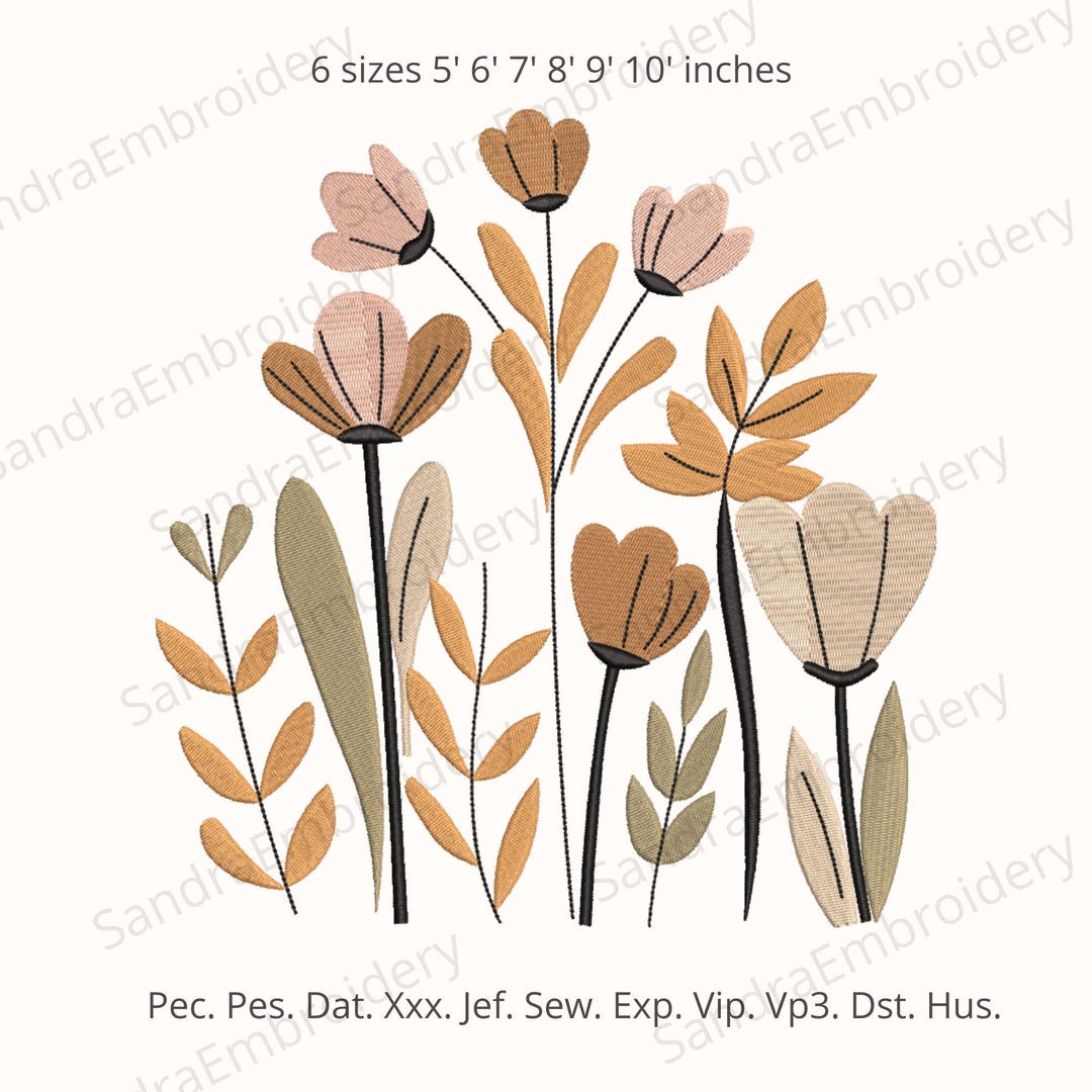 Boho Flowers Embroidery Design: Wildflower Pattern (instant Download ...