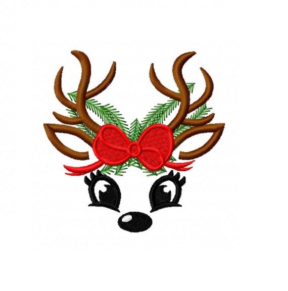 Face Reindeer Christmas Embroidery Design 5 Sizes Instant - Etsy