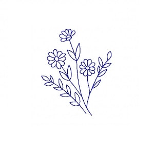 Flowers Art Line Embroidery Design - 6 Sizes Instant Download - Etsy