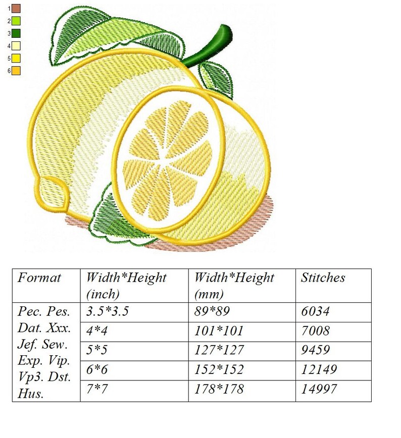 Lemon Embroidery Design 5 Sizes Instant Download - Etsy