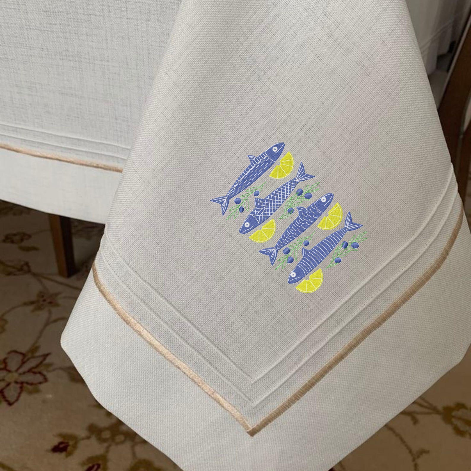 Fish & Lemon Machine Embroidery Design – Mediterranean Sardines With ...