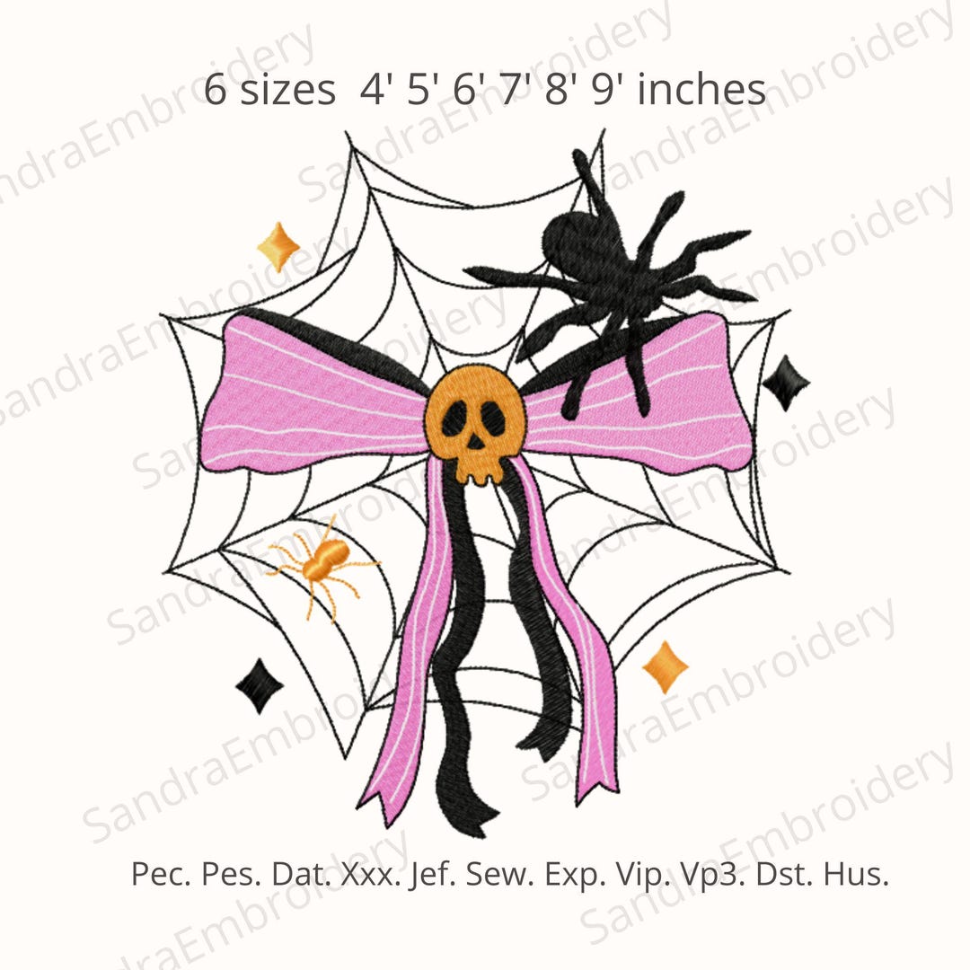 Spider Web Bow Embroidery Design: Halloween Skull Applique (instant ...