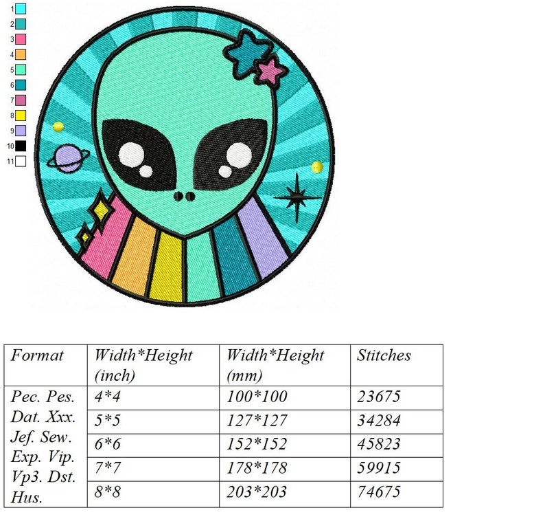Alien Embroidery Design 5 Sizes Instant Download - Etsy
