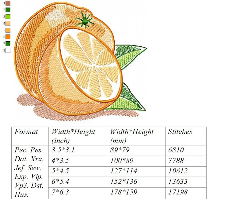 Orange Embroidery Design 5 Sizes Instant Download - Etsy