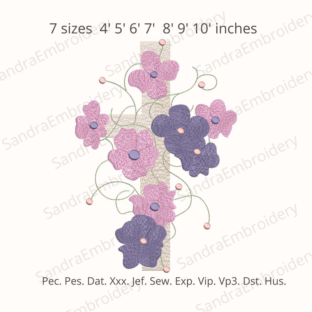 Flower Cross Embroidery Design, Christian Machine Embroidery, Religious ...