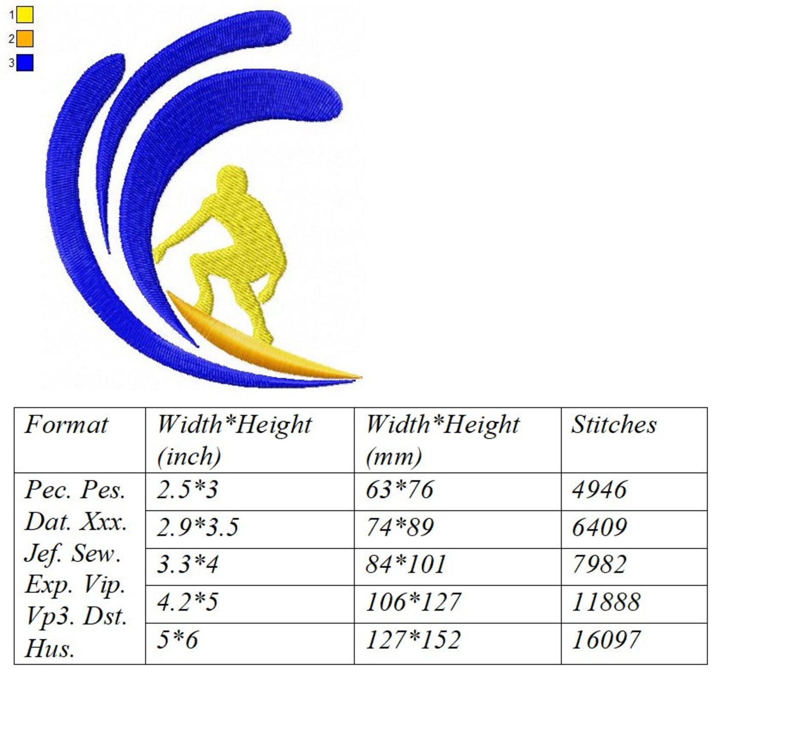 Surfer Embroidery Design - 5 Sizes Instant Download - Etsy