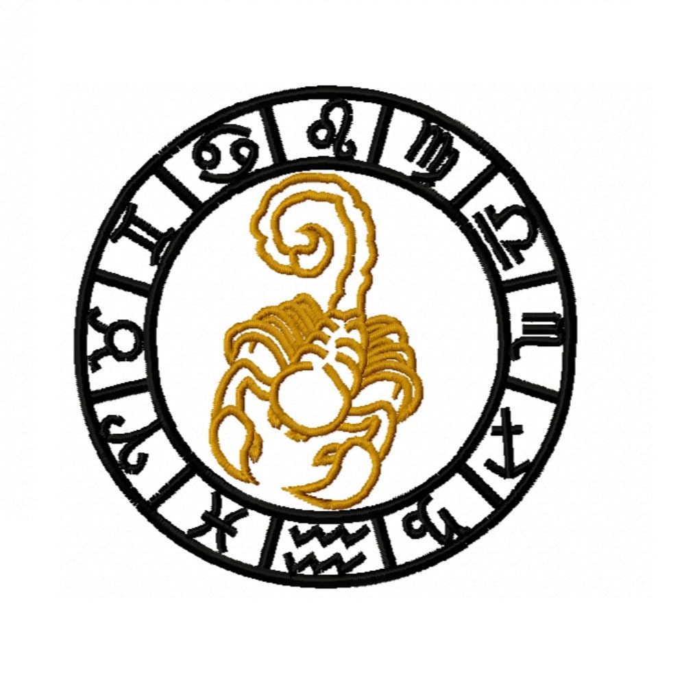 Zodiac sign Scorpio embroidery design 4 sizes Instant | Etsy