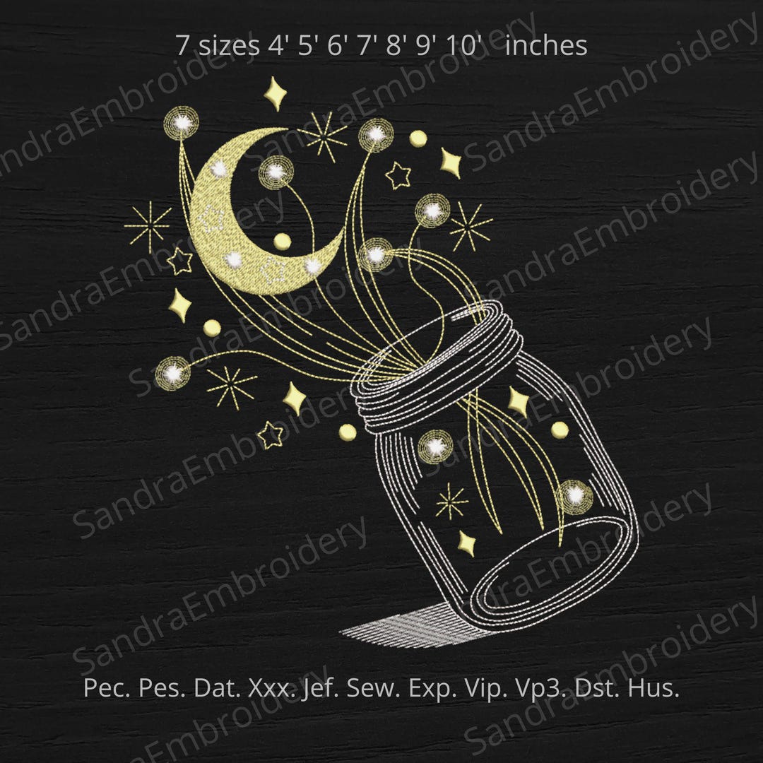 Magic Jar Embroidery Design -moon and Stars in a Jar – Machine ...