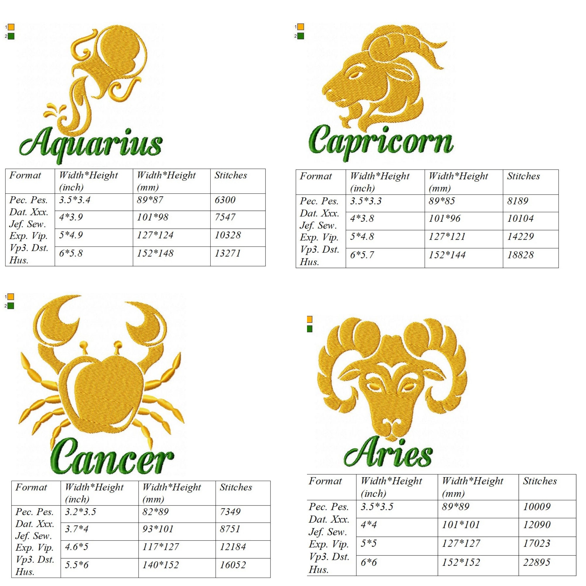 Zodiac Signs Embroidery Design Pack 12 Designs 4 Sizes - Etsy Canada