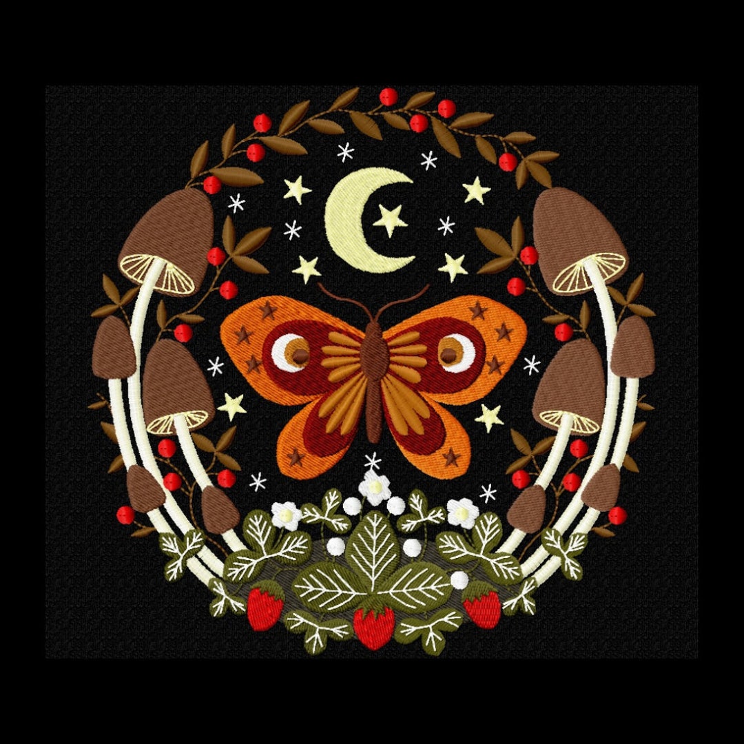 Butterfly and Moon Embroidery Design - 6 Sizes Instant Download - Etsy