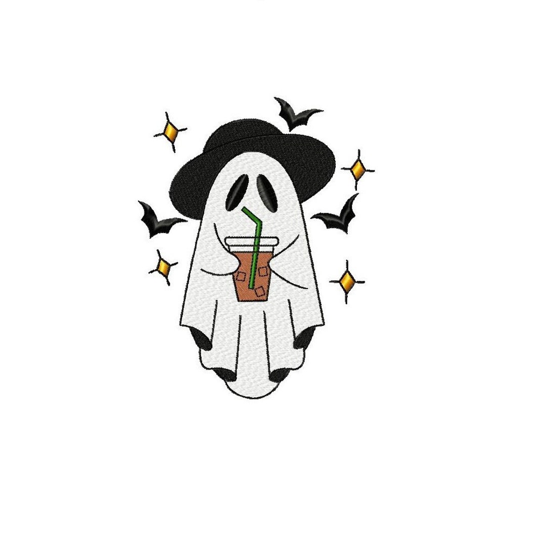 Halloween Ghost With Iced Coffee Embroidery Design - 4 Sizes Instant ...