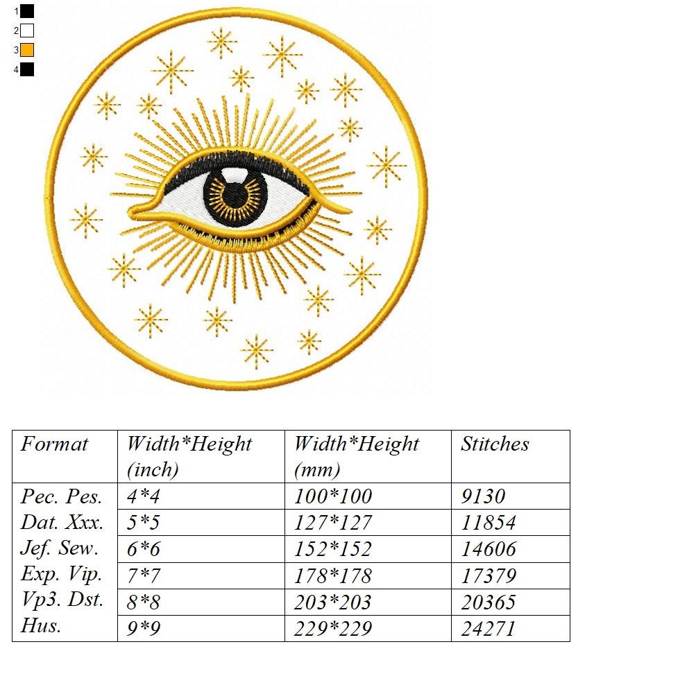 Eye Embroidery Design 6 Sizes Instant Download - Etsy
