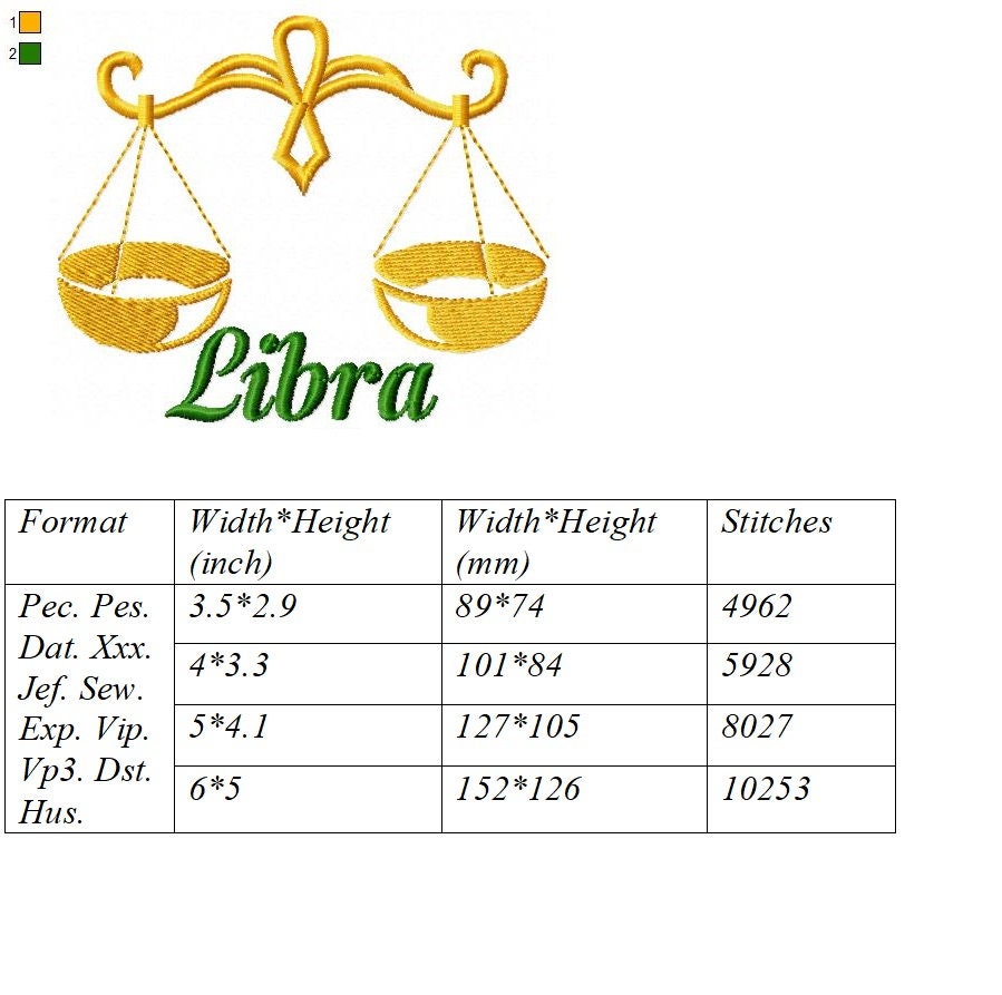 Zodiac Sign Libra Embroidery Design 4 Sizes Instant Download | Etsy