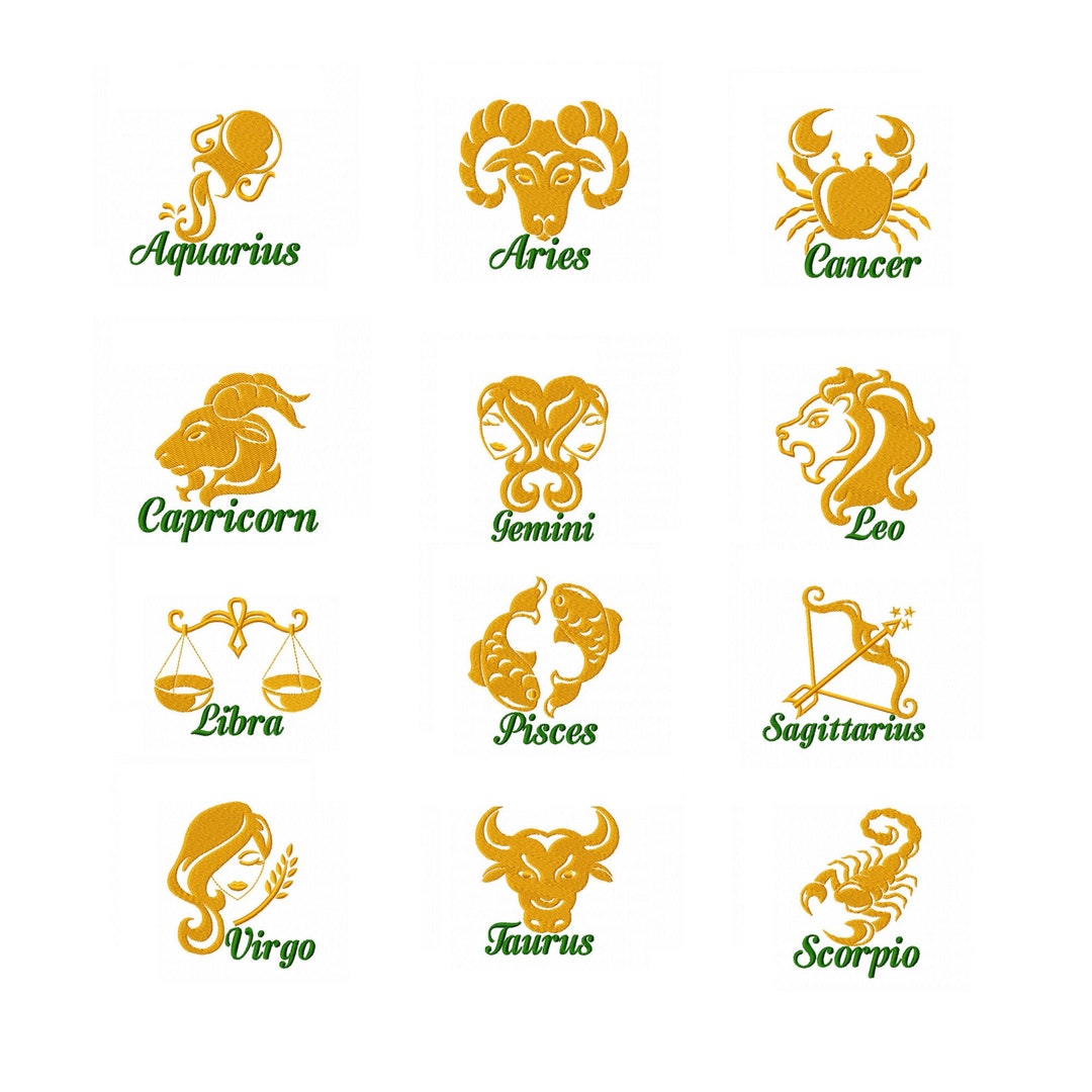 Zodiac Signs Embroidery Design Pack 12 Designs - 4 Sizes Instant ...