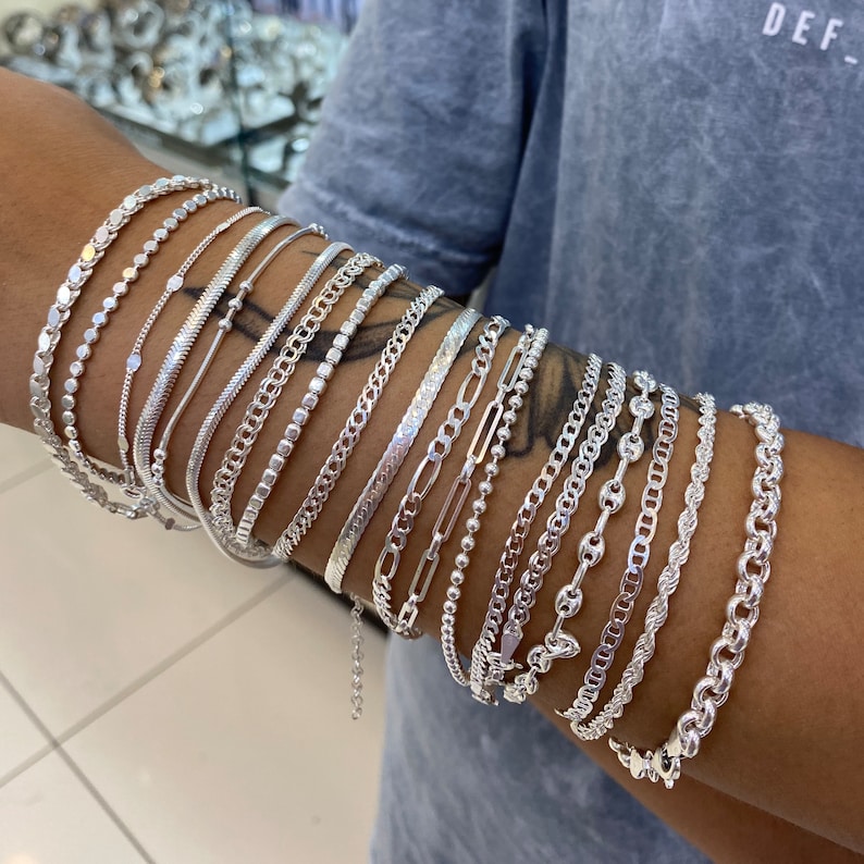 925 Sterling Silver Chain Bracelet Uc253e6 - Etsy