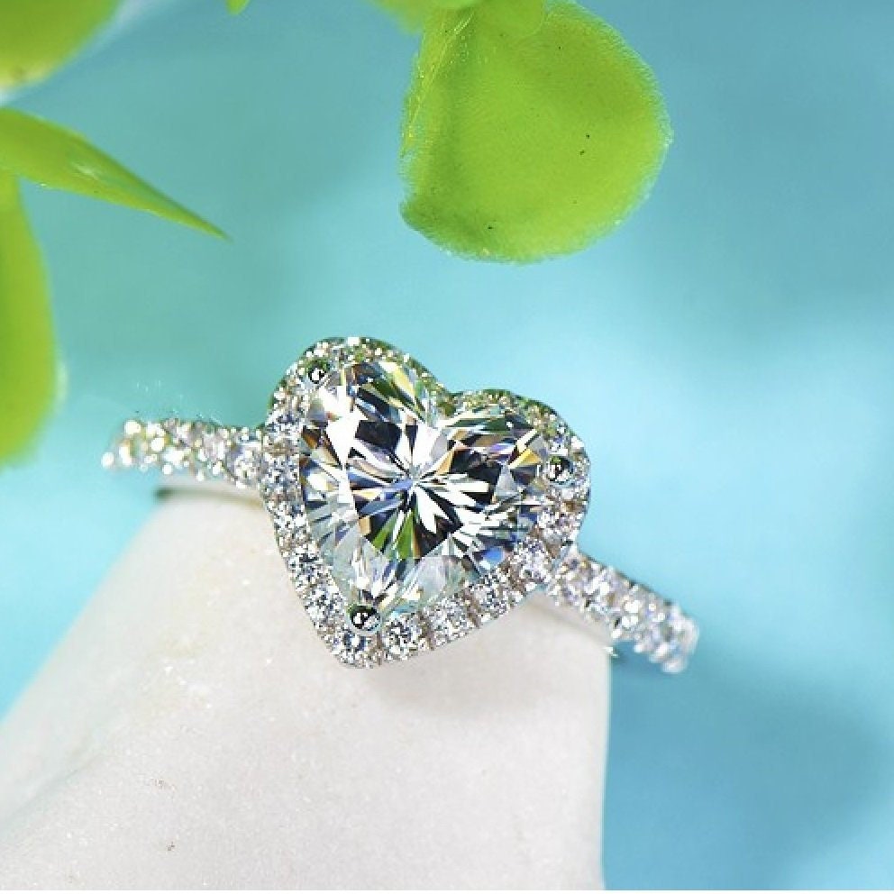 925 Sterling Silver Heart Stone Ring - Etsy
