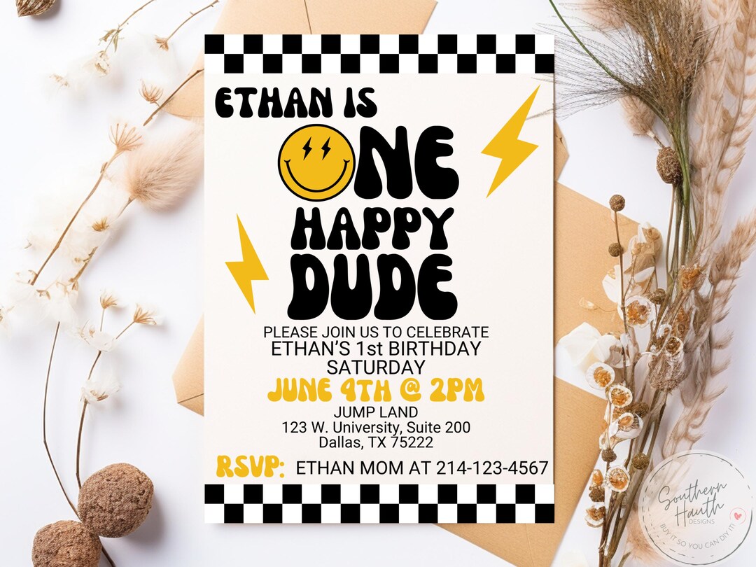 One Happy Dude Birthday Invitation, 1st Birthday Invite, Turning 1 ...