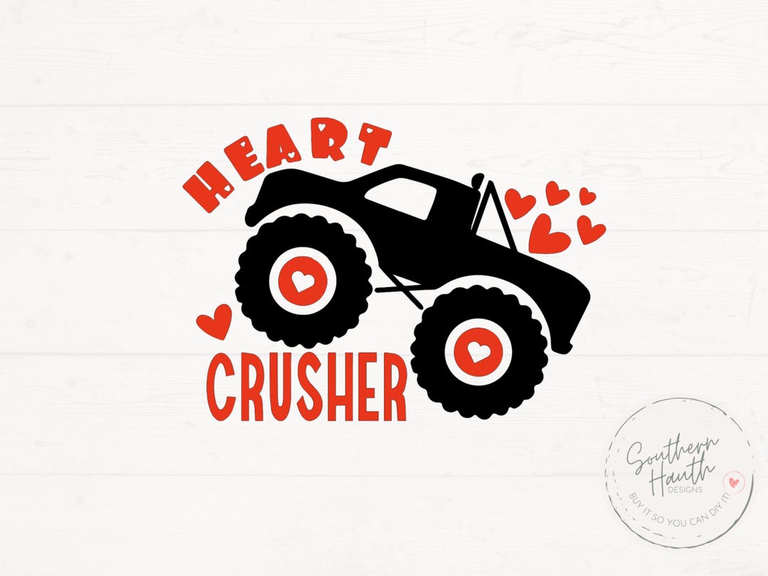 Heart Crusher SVG, Kids Valentine SVG, Monster Truck Valentine PNG ...
