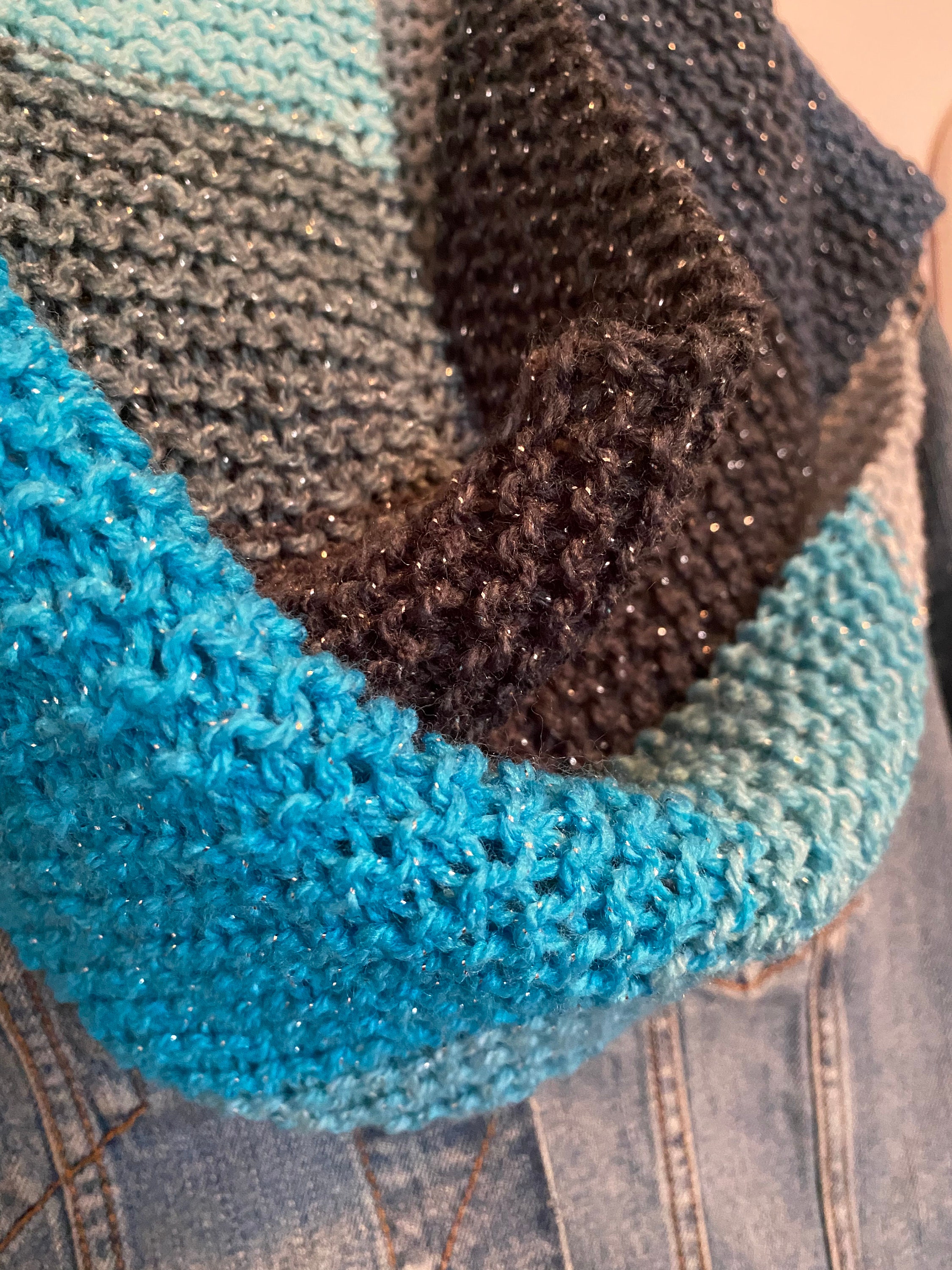 Blue Grey Block Knit Scarf - Etsy