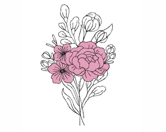 Flower Embroidery Design Floral Line Art Machine Embroidery - Etsy