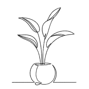 Flower in a Pot Embroidery Design, One Line Art Embroidery Design, 5 ...