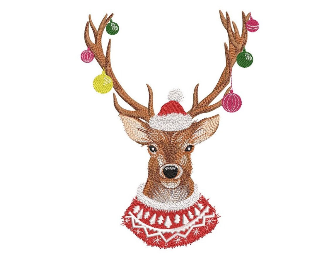 Christmas Deer With Toys Embroidery Design, 4 Sizes, Instant Download ...