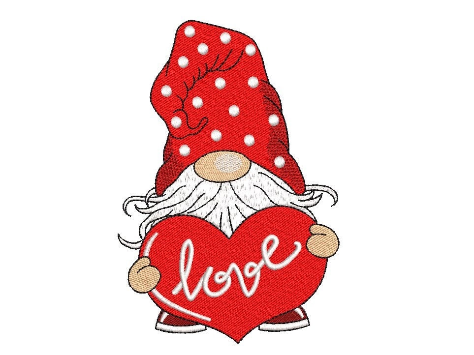 Valentine's Day Gnome With a Heart Embroidery Design 3 | Etsy