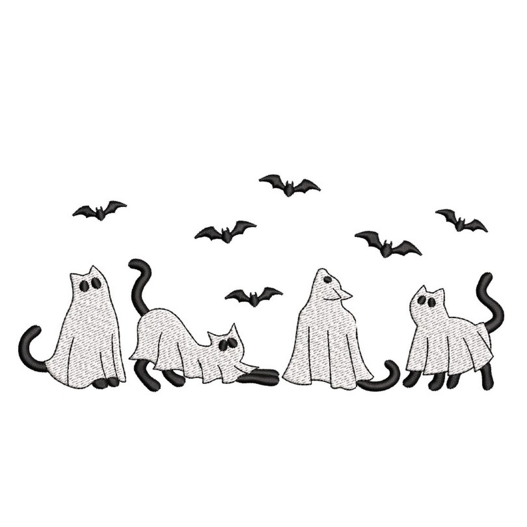 Cat Ghost Embroidery Design, Four Halloween Ghost Cat Machine ...