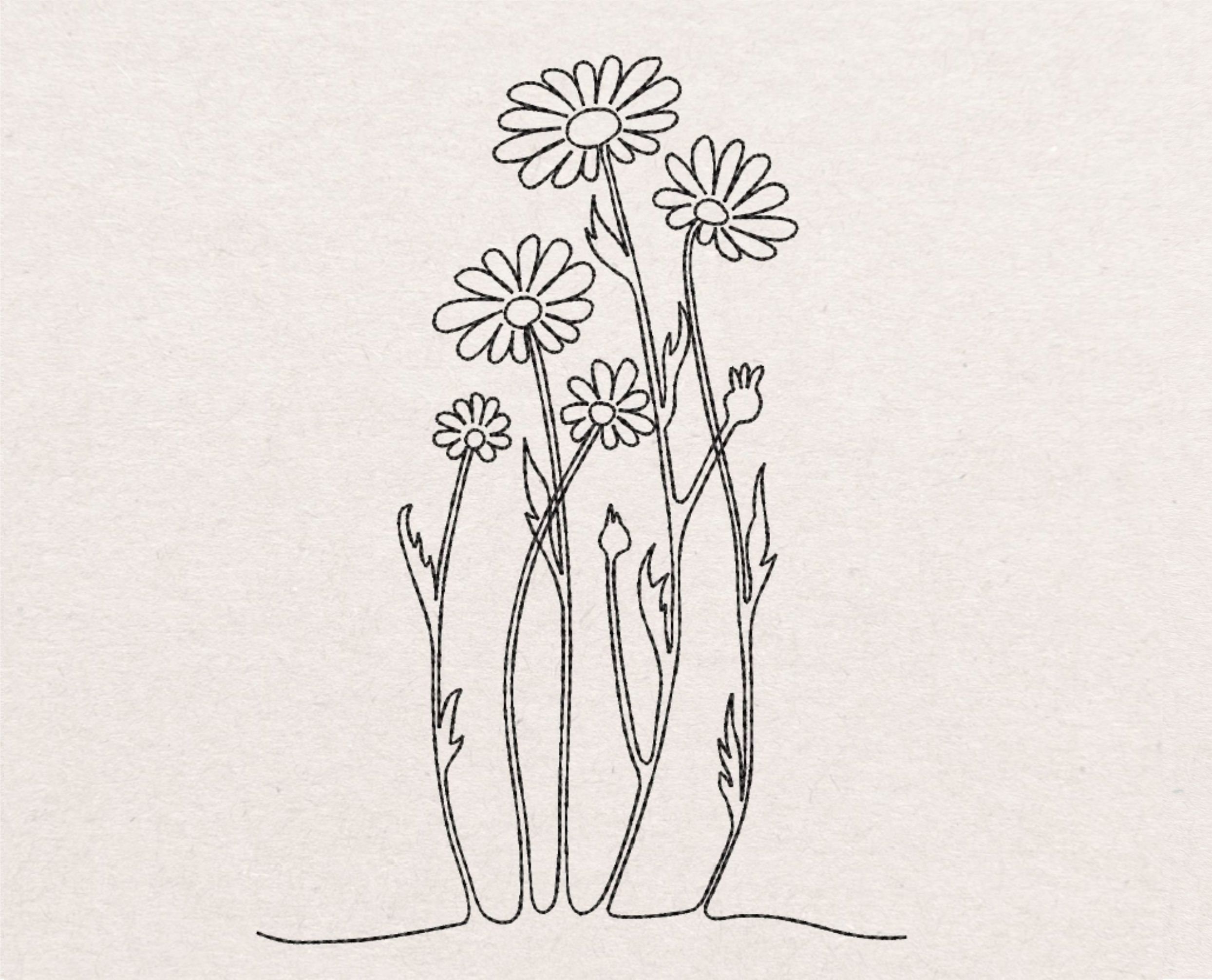 Line art daisies embroidery design | Etsy