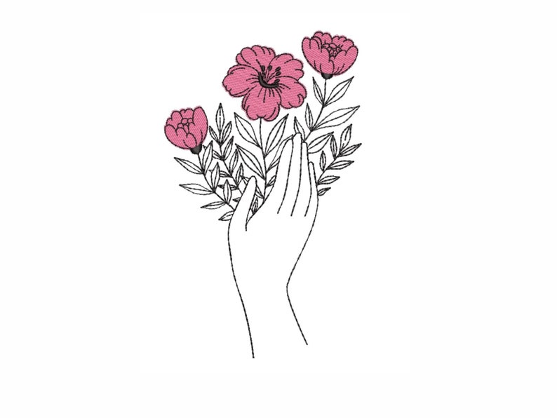 Hand With Flowers Embroidery Design Line Art Embroidery File - Etsy