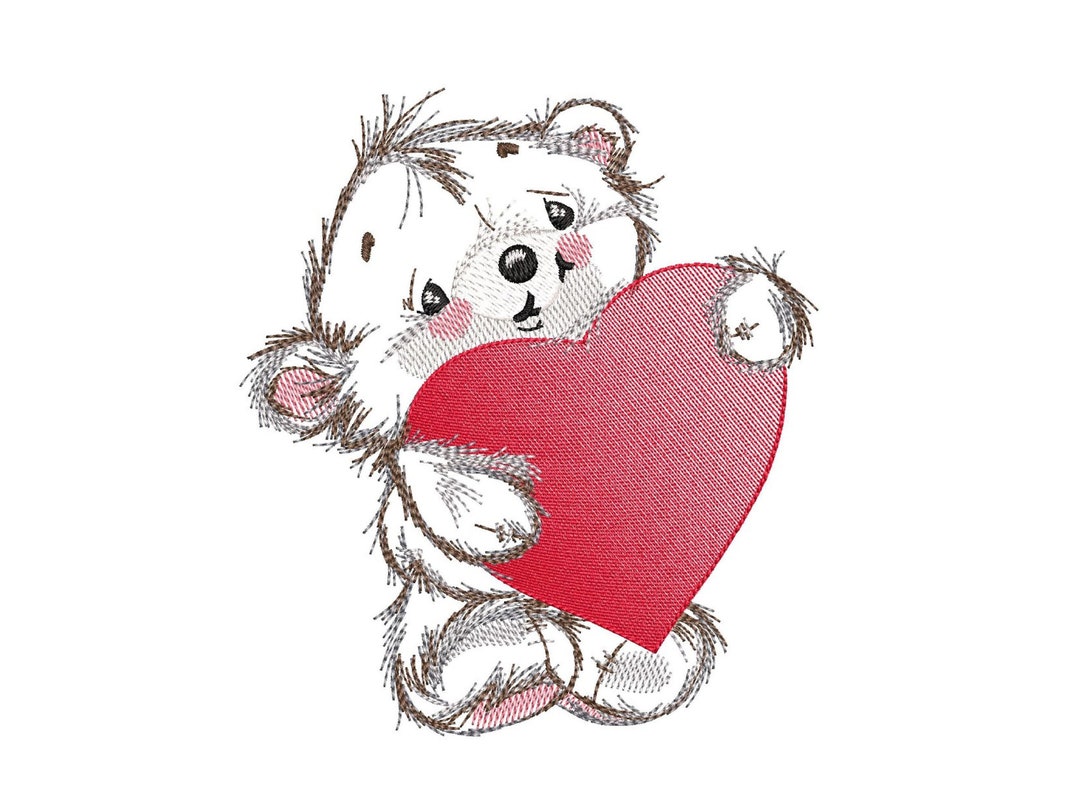 Bear in Love Embroidery Design, Valentine's Day Embroidery File, 3 ...