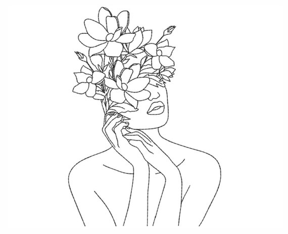 Woman With Flowers Embroidery Design | Etsy