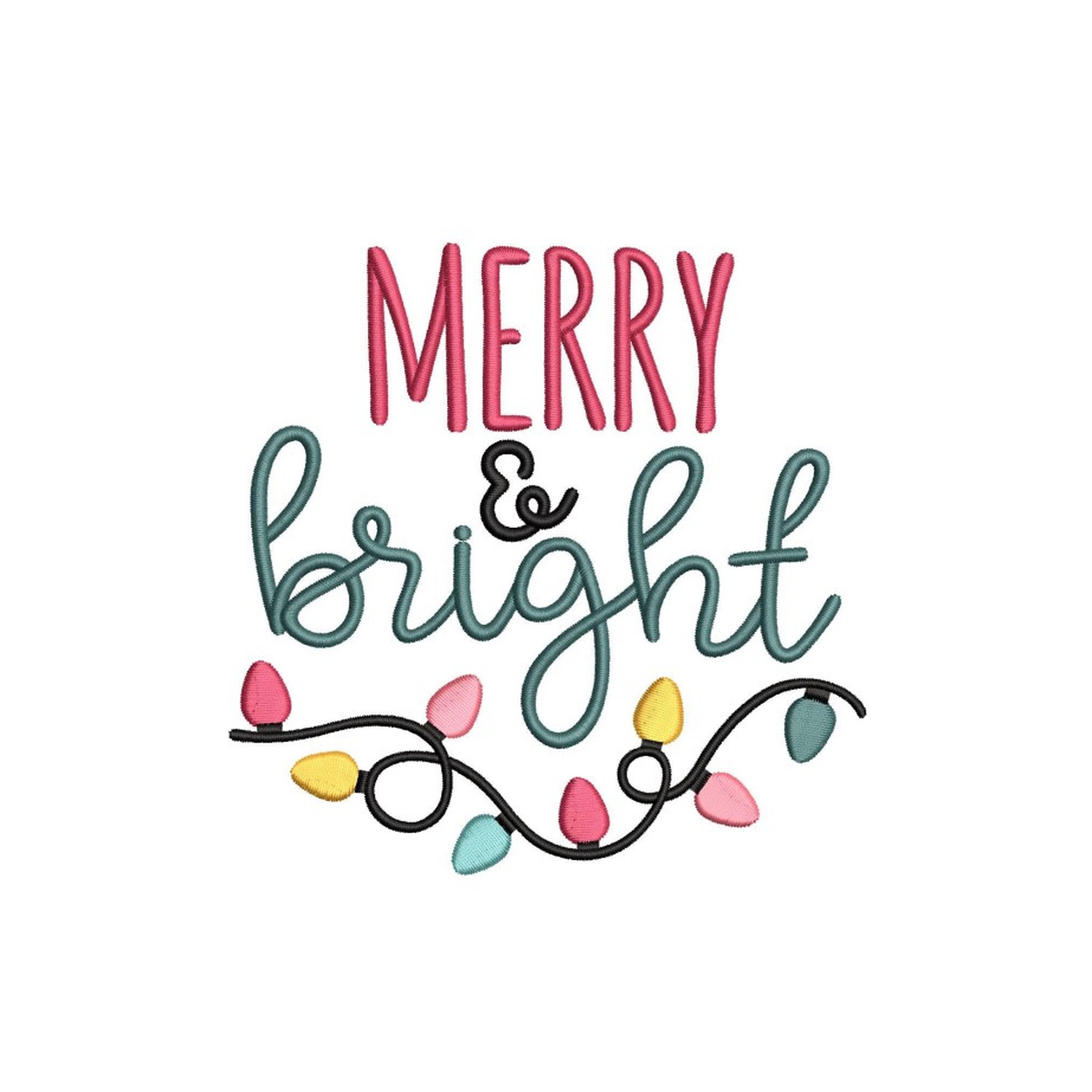 Merry & Bright Embroidery Design, 4 Sizes, Instant Download - Etsy