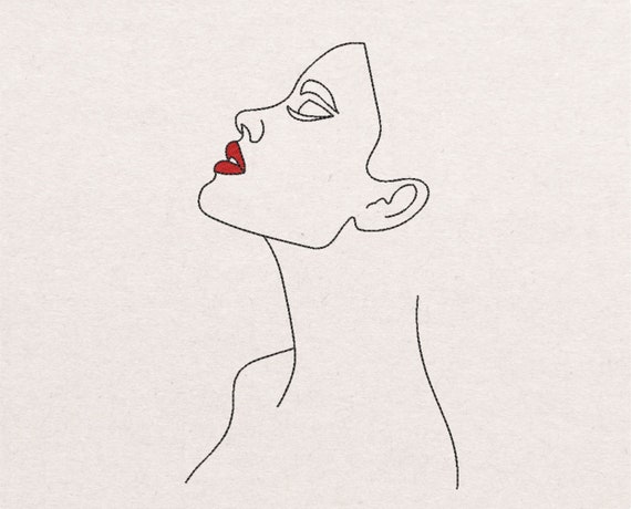 Woman face embroidery design line art embroidery file | Etsy