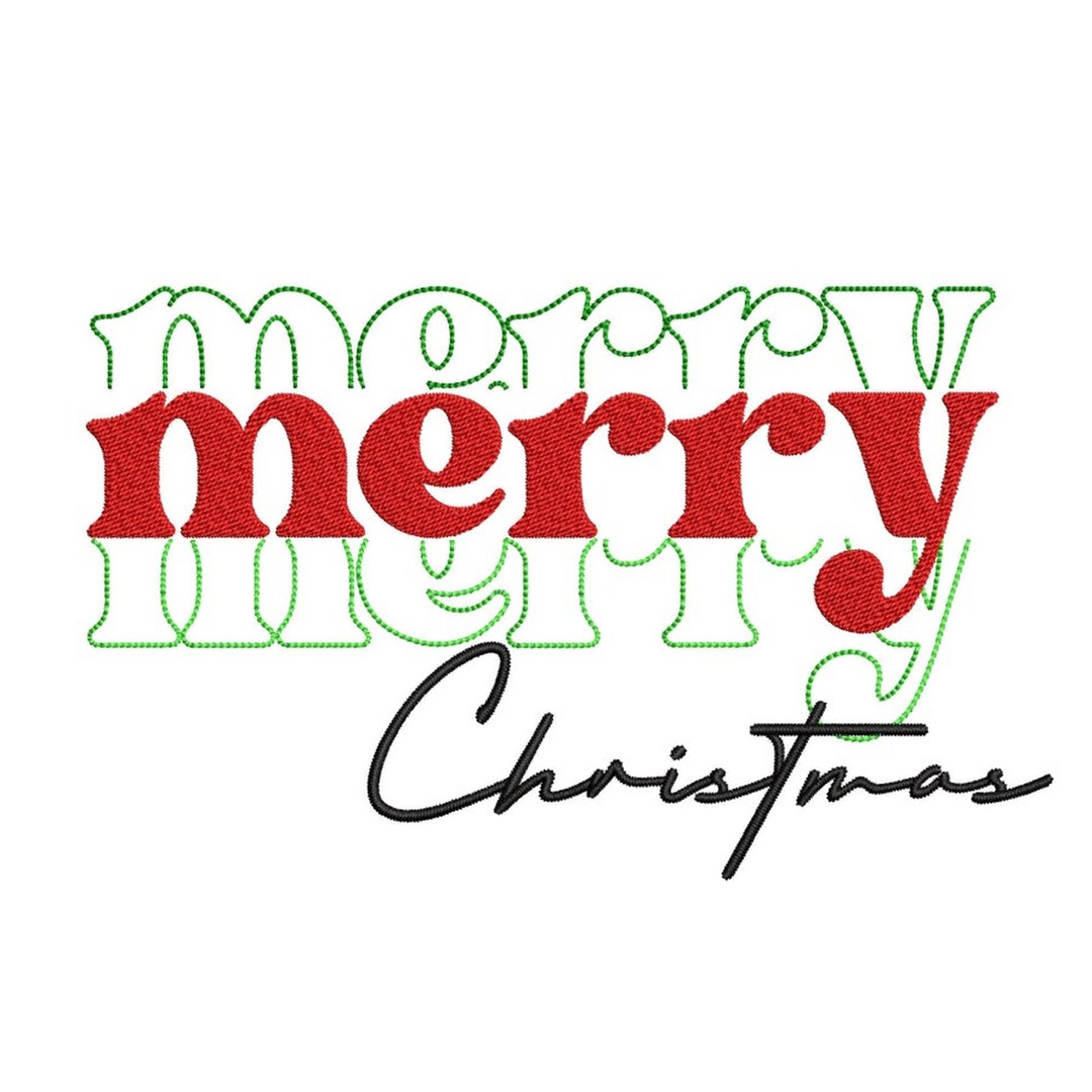 Merry Christmas Embroidery Design, 3 Sizes, Instant Download - Etsy