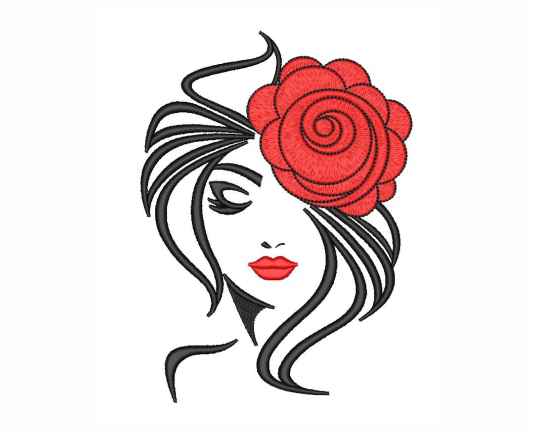 Woman With Flower Embroidery Design - Etsy