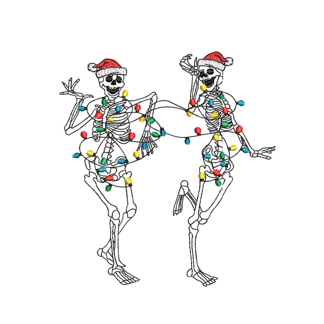 Christmas Skeleton Embroidery Design, Christmas Dancing Skeletons ...