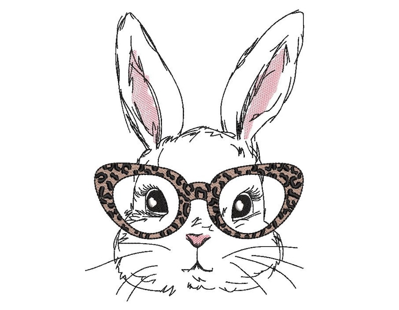 Bunny With Glasses Embroidery Design 4 Sizes Instant | Etsy
