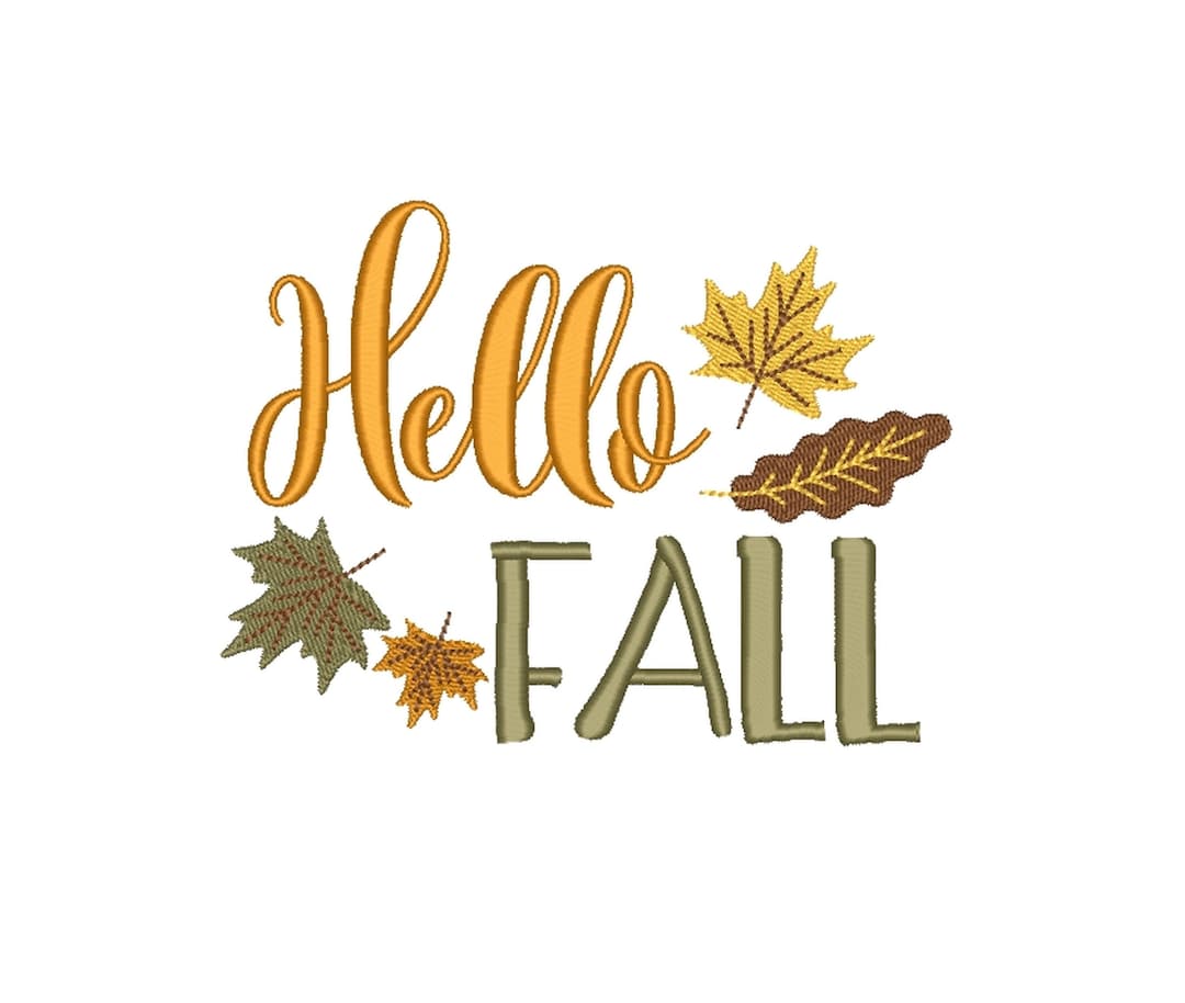 Fall Embroidery Design, Hello Fall Machine Embroidery Design, Leaves ...