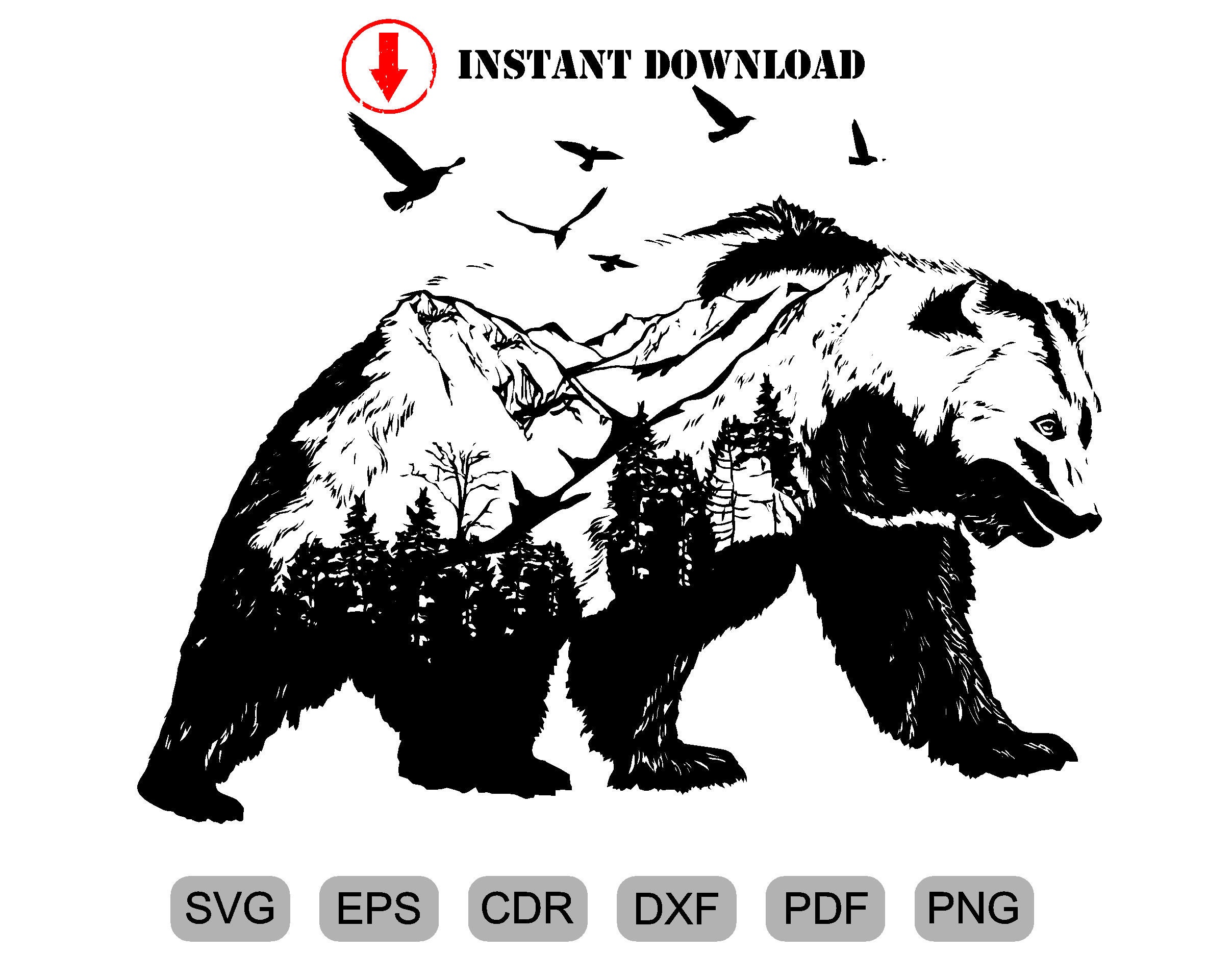 Bär Silhouette SVG PNG DXF Dateien Instant Download Natur | Etsy