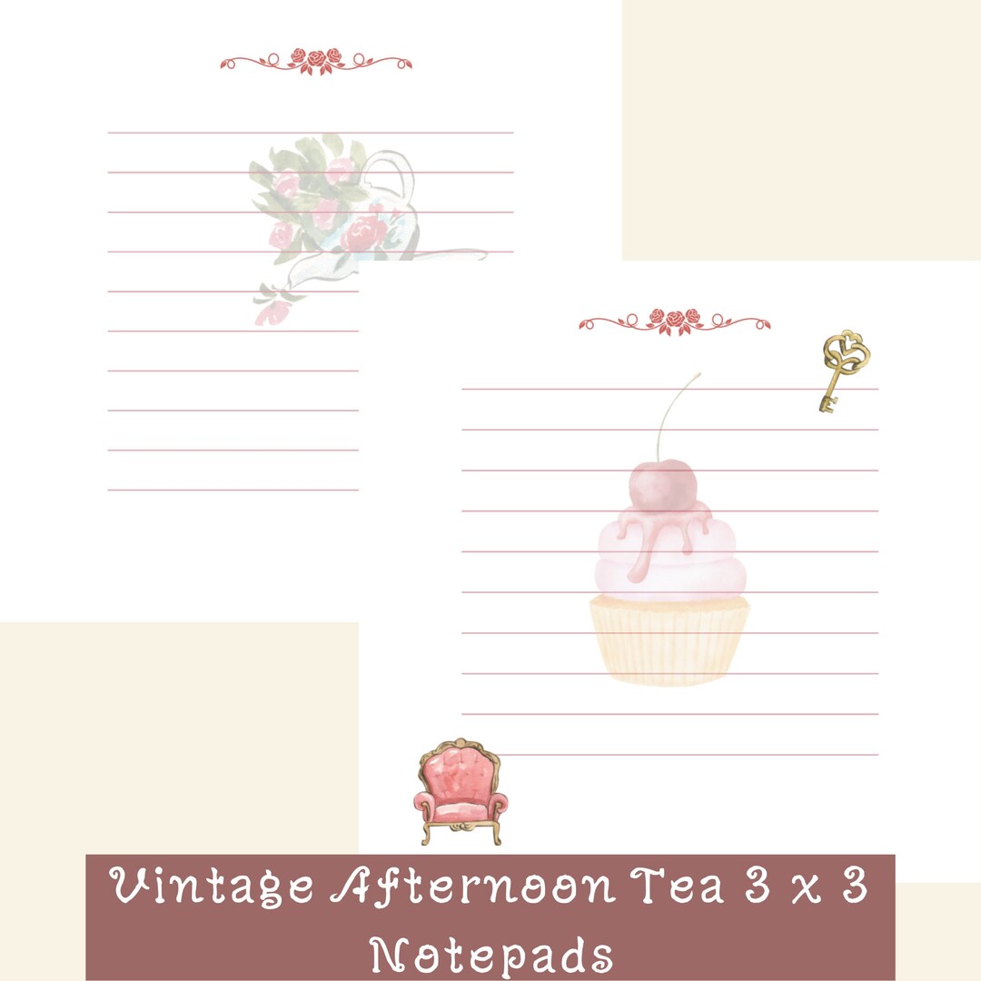 Vintage Afternoon Tea Notepad Sheets 3 X 3 14 Designs Printable PNG ...