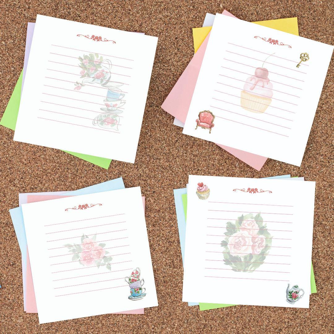 Printable Notepad Sheets | Afternoon Tea Elements | 14 Designs | Cute ...