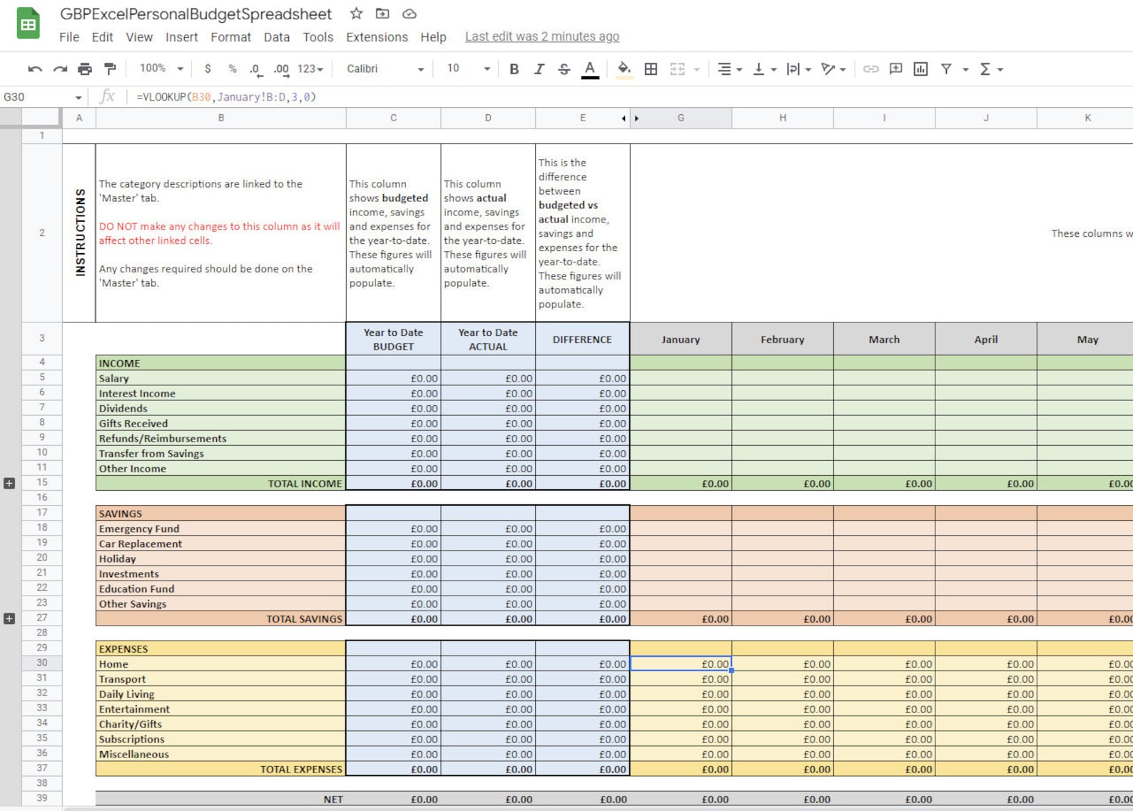 Google Sheets Personal Budget Spreadsheet / Online Budget Template ...