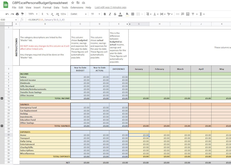 Google Sheets Personal Budget Spreadsheet / Online Budget Template ...