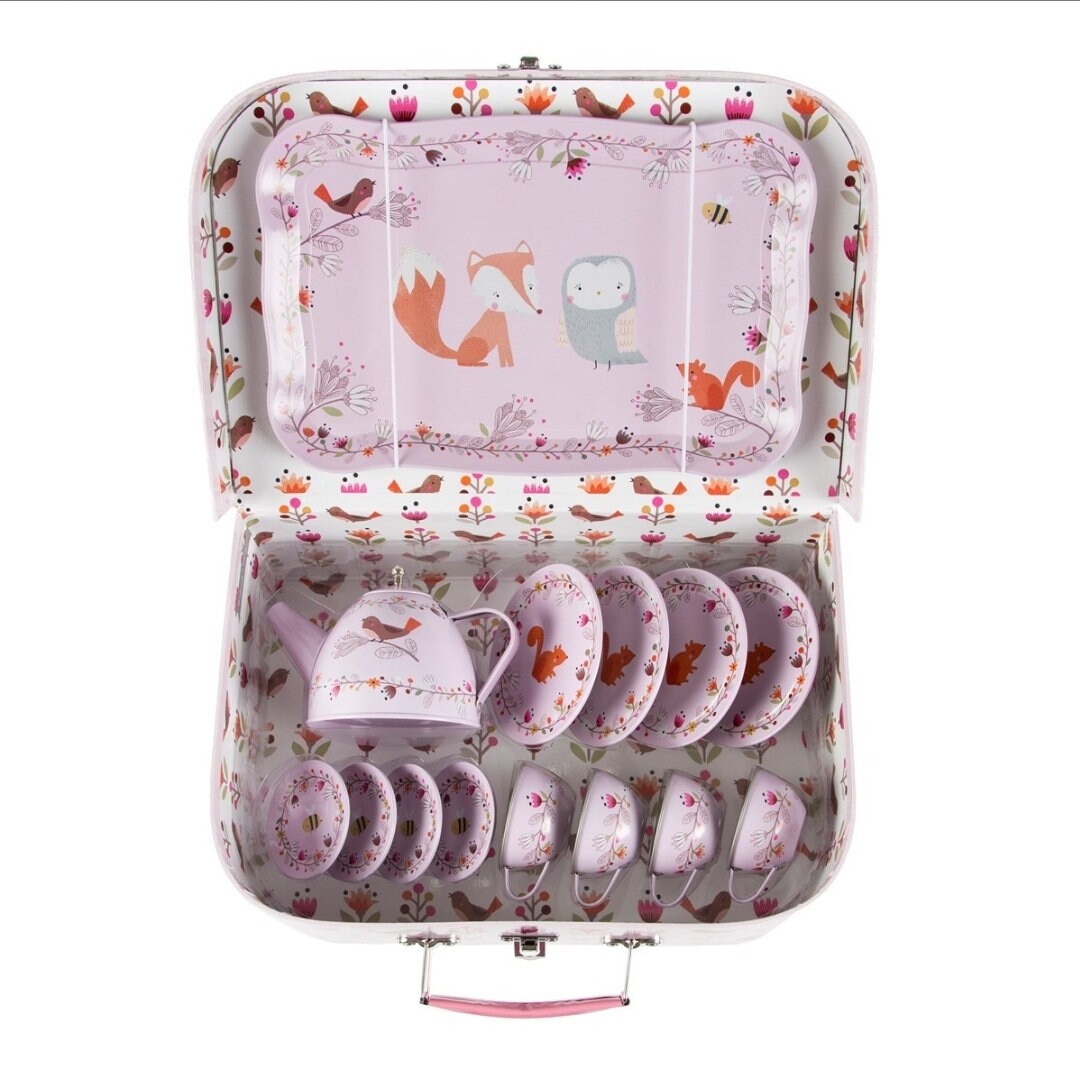 Woodland Friends Animals Tea Set picnic Box Childrens Tea Set Pretend ...