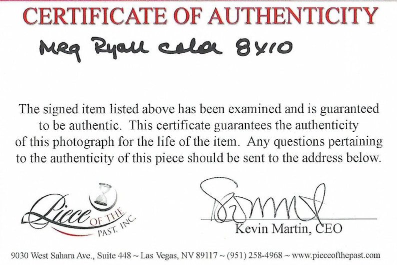 Meg Ryan Autographed 8 X 10 Signed Photo COA - Etsy