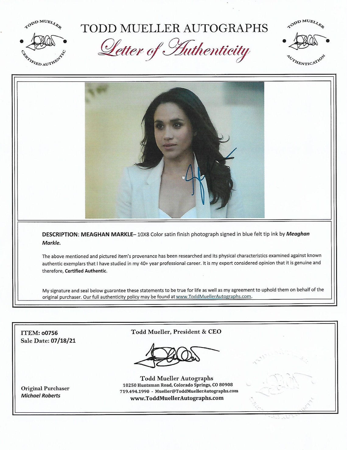 MEGHAN MARKLE Autographed 8 X 10 Signed Photo COA - Etsy