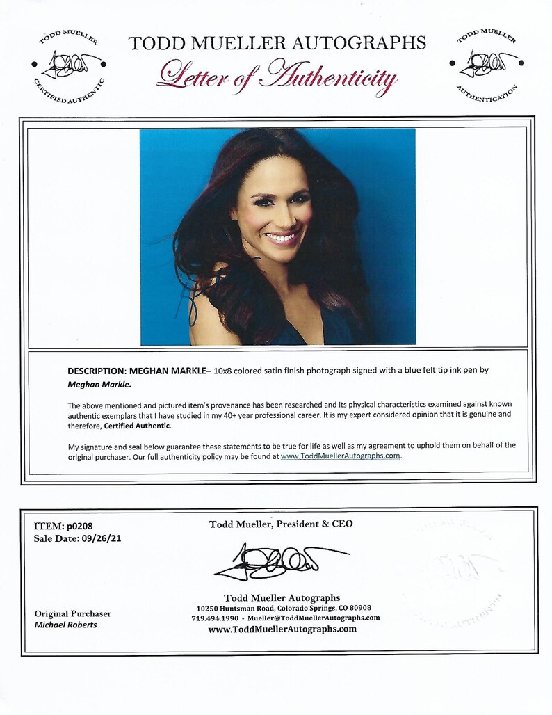 MEGHAN MARKLE Autographed 8 X 10 Signed Photo COA - Etsy