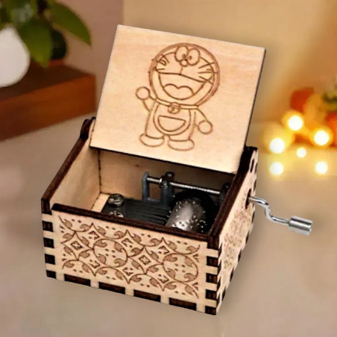 Doraemon Music Box Theme Music Chest Wooden Engraved Handmade Vintage ...