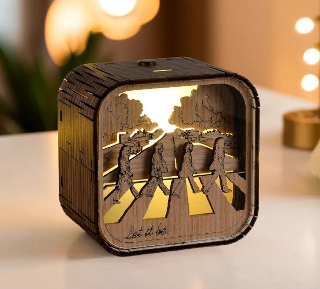 The Beatles LET IT BE Music Box 3D Light Led Theme Music Chest Wooden ...